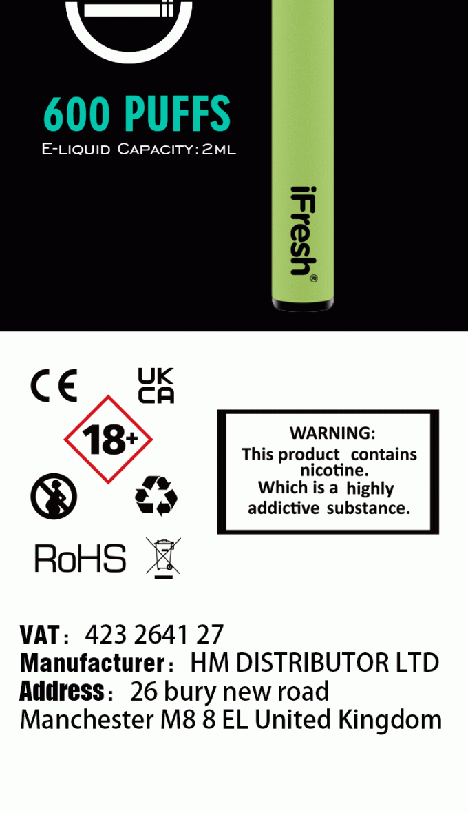 600 Puffs Tpd Compliant Vape Puff Disposable Vape Stick